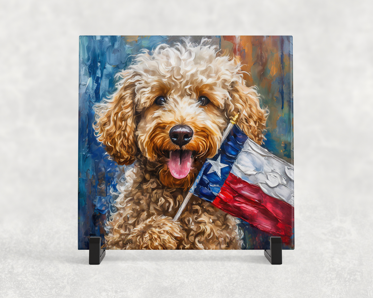 Goldendoodle Texas Flag Handmade Ceramic Tile Trivet - Hot Plate - Kat ...